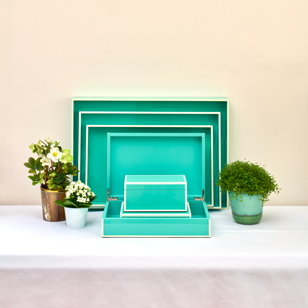 Teal lacquer tray store